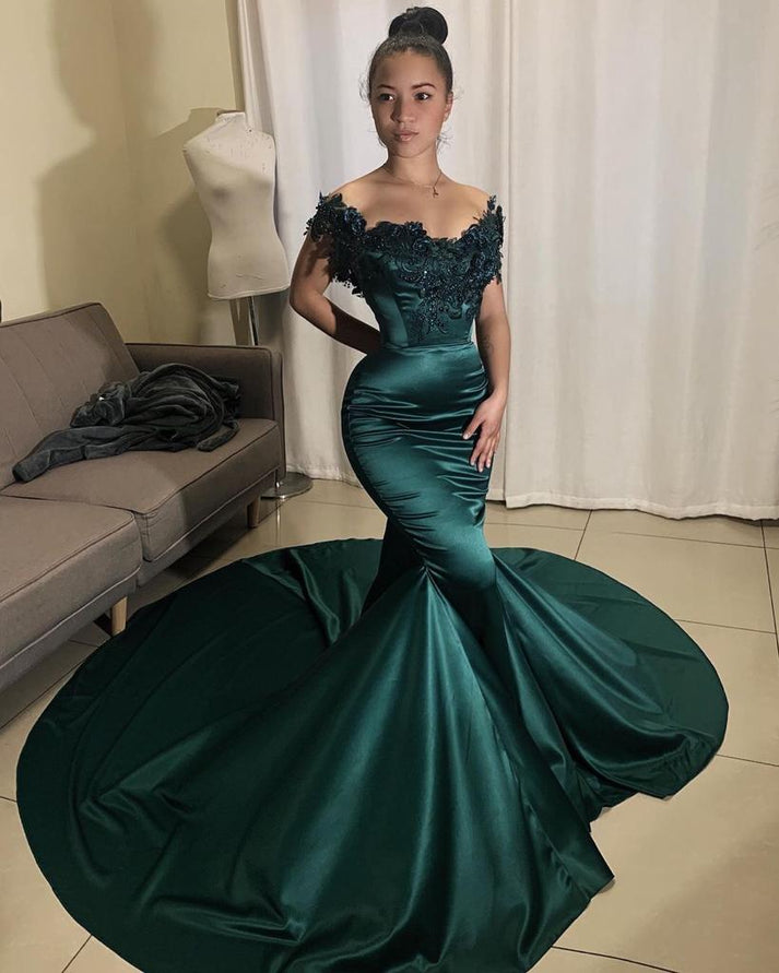 Green Satin Prom Dress, Custom Made Wedding Reception dress, Bespoke P ...